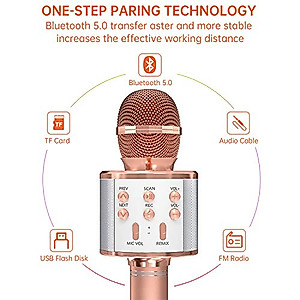 OVELLIC 2 Pack Karaoke Microphone for Kids, Wireless Bluetooth Karaoke Microphone for Singing, Portable Handheld Mic Speaker Machine, Gifts Toys for Girls Boys Adults All Age (Rose Gold)