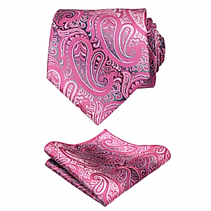 Alizeal Paisley Men's Tie and Pocket Square Sets (59" Length x 3.5" Width, Rose Pink)