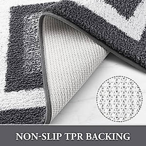 KMAT Bathroom Rugs and Mats Sets,2 PCS Ultra Soft Microfiber Non-Slip Bath mat,Machine Washable Shower Rugs Floor Carpet Mat for Bathroom,Tub and Shower (59"x20"+26"x18", Dark Grey)
