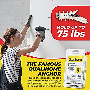 #8 Self Drilling Drywall Plastic Anchors with Screws - No Pre Drill Hole Preparation Required - 75 Lbs