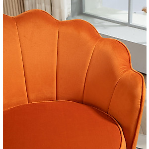 US Pride Furniture Velvet Barrel Chair, Stylish Accent with Scalloped Backrest and Gold Metal Legs, Suitable for Traditional, Modern, and Contemporary Living Rooms, Orange