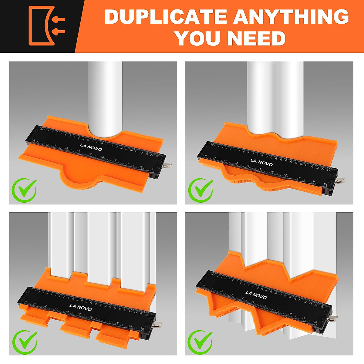 LA NOVO Contour Gauge 10+5 Inch with Lock, Profile Gauge Shape Outline Tool for Woodworking, Flooring, Christmas Stocking Stuffers for Men Dad Carpenter Handyman