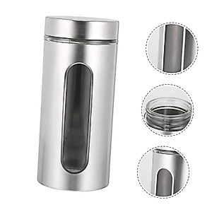 OKUMEYR 1Pc Glass Stainless Steel Airtight Storage Bottle for Kitchen Versatile Food Storage Container with Lid for Household Use for Storing Spices Snacks and More