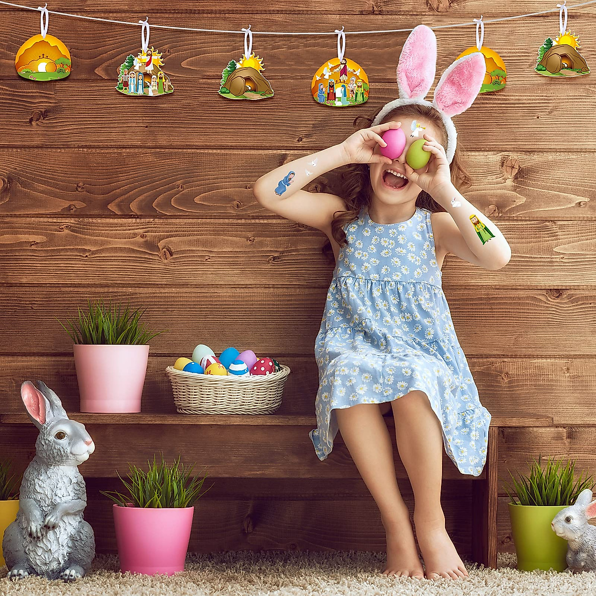 Civaner Make an Easter He Lives Sticker Scenes Religious Easter Stickers Craft Kit for Kids Resurrection Stickers Tree Ornaments Office Christian Jesus Stickers He is Risen Hanging DIY Art(16 Sets)