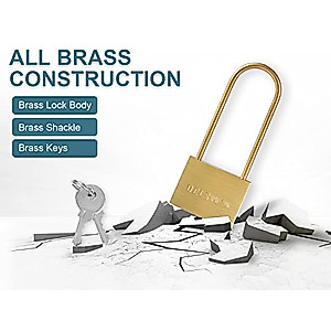 DELSWIN Keyed-Alike Solid Brass Padlock - Small Pad Locks with Same Key Weatherproof Long Shackle Lock for School Gym Locker and Tool Box, Pack of 2