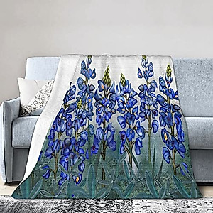 Fleece Blanket Blue Flowers Texas Bluebonnet Floral Throw Blanket for Couch Bed Sofa Chair,Soft Fuzzy Blankets Warm Flannel Lightweight Travel Camping Throw Blankets for Toddler 50"x40"