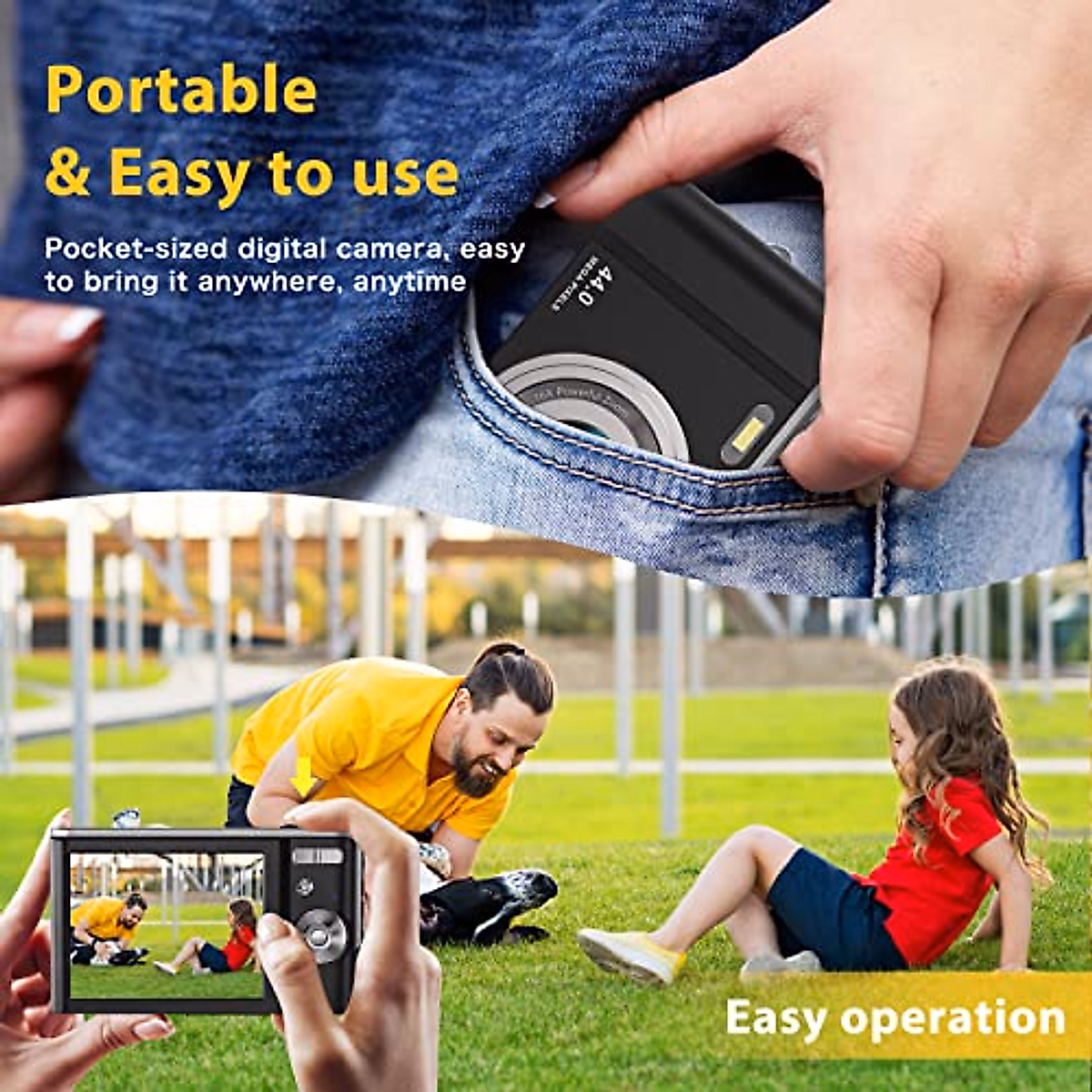 Digital Camera, Lecran Vlogging Camera with 16X Digital Zoom, 2.88" IPS Screen, Compact Portable Mini Cameras for Students, Teens, Kids (2.7K Black)