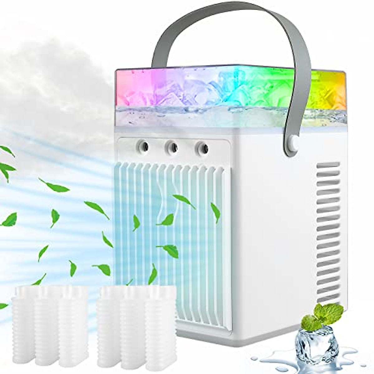 Portable Air Conditioner Fan Personal Air Conditioner Mini Evaporative Personal Air Cooler with 3 Speeds 2000mAh Battery Powered&USB Rechargeable Portable Evaporative Cooler for Bedroom Office Outdoor
