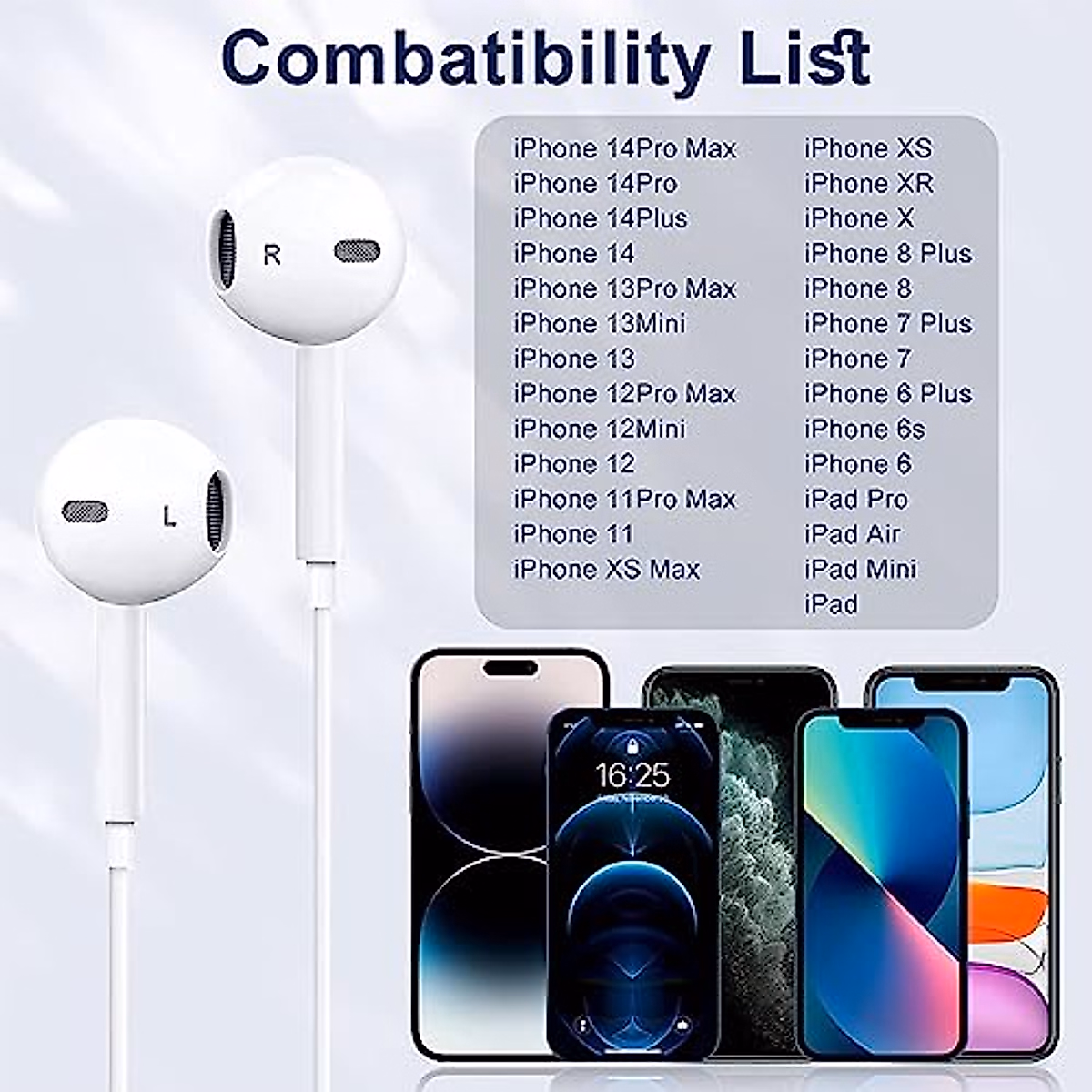 iPhone Earbuds Headphones with Lightning Connector [MFi Certified] Built-in Microphone & Volume Control, Noise Isolating Wired Earphones for iPhone 14/13/12/11/XR/XS/X/8/7/SE, Support All iOS