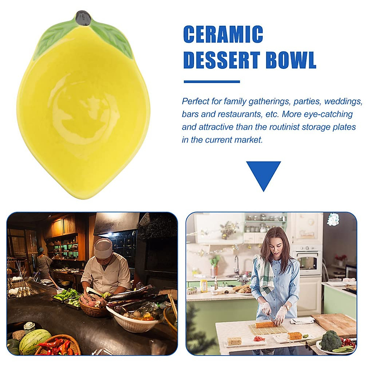 SHERCHPRY 3Pcs Lemon Shaped Bowl Ceramic Dessert Dishes Snacks Fruit Salad Platter Candy Nut Dishes Bowl for Home Kitchen (Yellow)