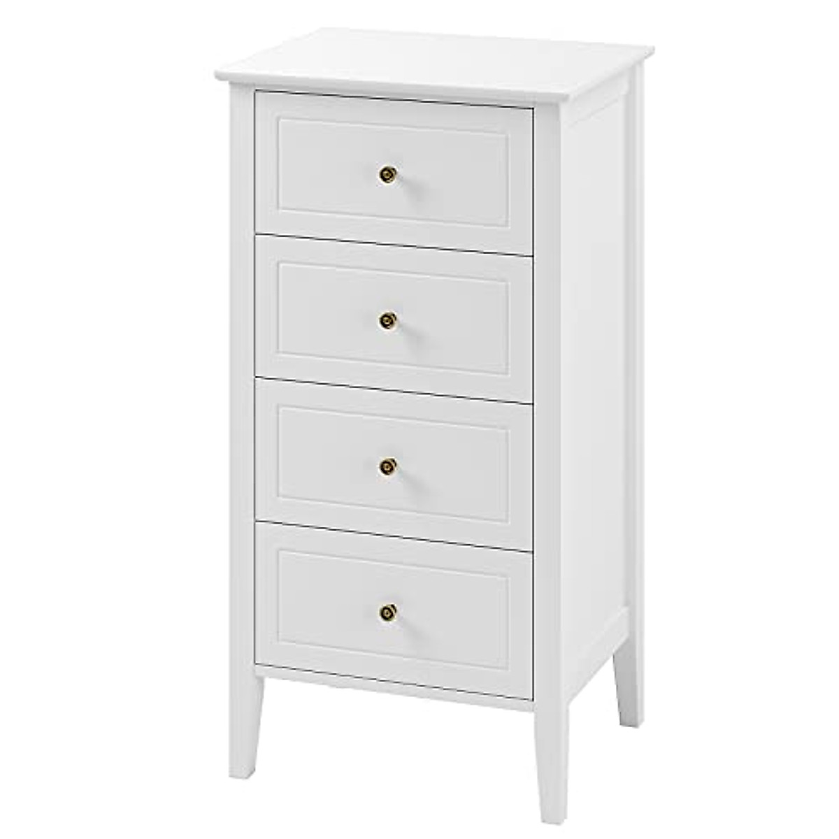 TTVIEW 4 Drawer Dresser, Antique Wide Chest of Drawers with Solid Frame, Closet Dresser Tall Storage Chest Cabinet Nightstand for Living Room, Bathroom, Entryway, White