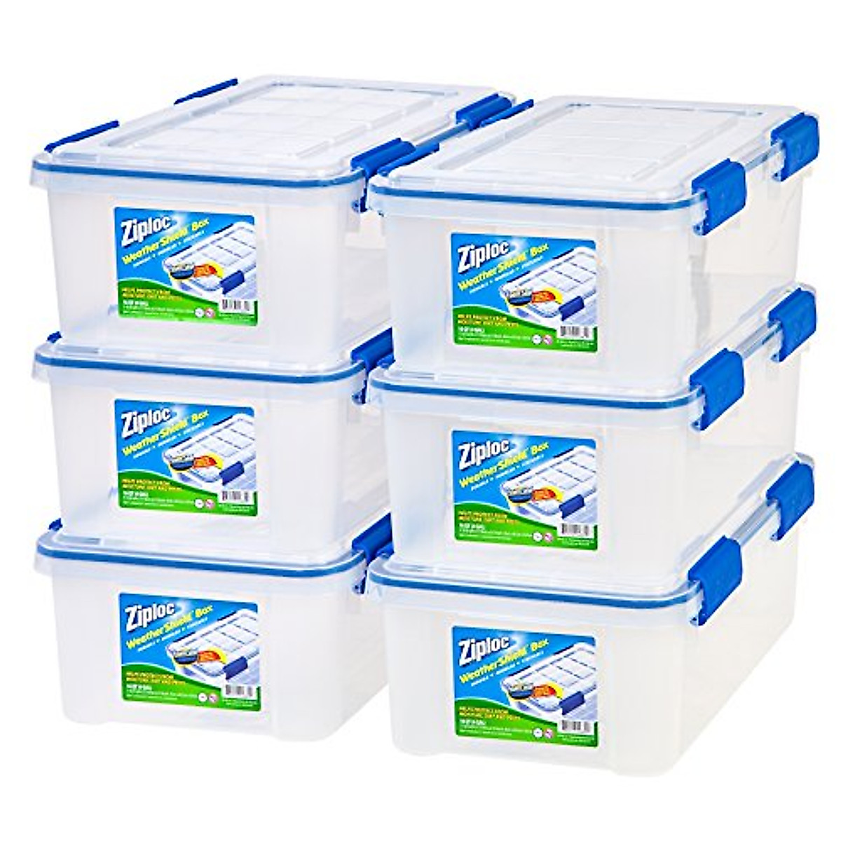 IRIS USA WSB-SS ZIPLOC CLR/Blue 6PC Set 1PK [E] Storage Bin, 16 Quart, Clear