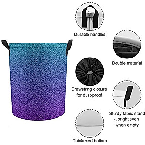 Teal Purple Glitter Laundry Basket Girls Laundry Hamper Dirty Clothes Storage Basket Gradients Blue Bling Collapsible Waterproof Toy Organizer for Kids Bedrooms Nursery