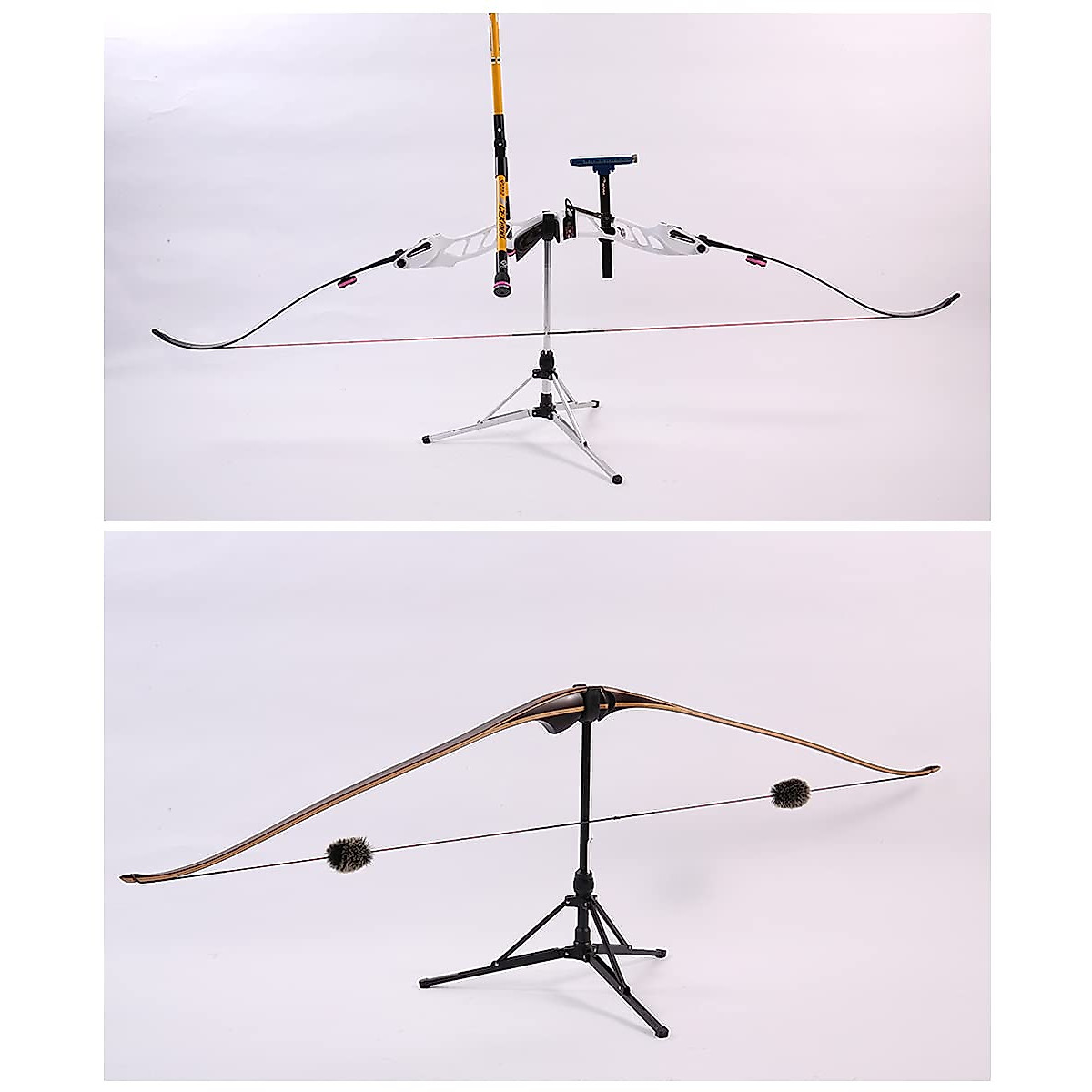 BICASTER Archery Bow Stand Full CNC Machined Aluminum Steel Heavy Duty Automatic Open/Fold for Recurve Bow Longbow Takedown Bow (Silver Short)