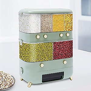 Eapmic Rice Dispenser with Cup,Wall-Mounted 6 Grid Dry Food Dispenser Rice Bucket Grains Storage Container Cereal Dispenser for Home and Kitchen (6Grid,2 Layers,Light Green)