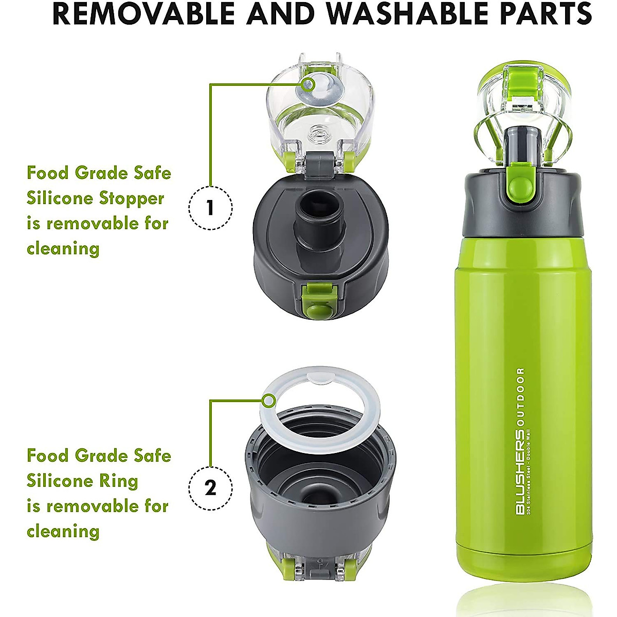 Blushers 650ml (22oz) Double Wall Vacuum Insulated 304 Stainless Steel To Go Travel Mug, One Touch Lock Lid Thermos Water Bottle (Orange - 3 Piece Set)