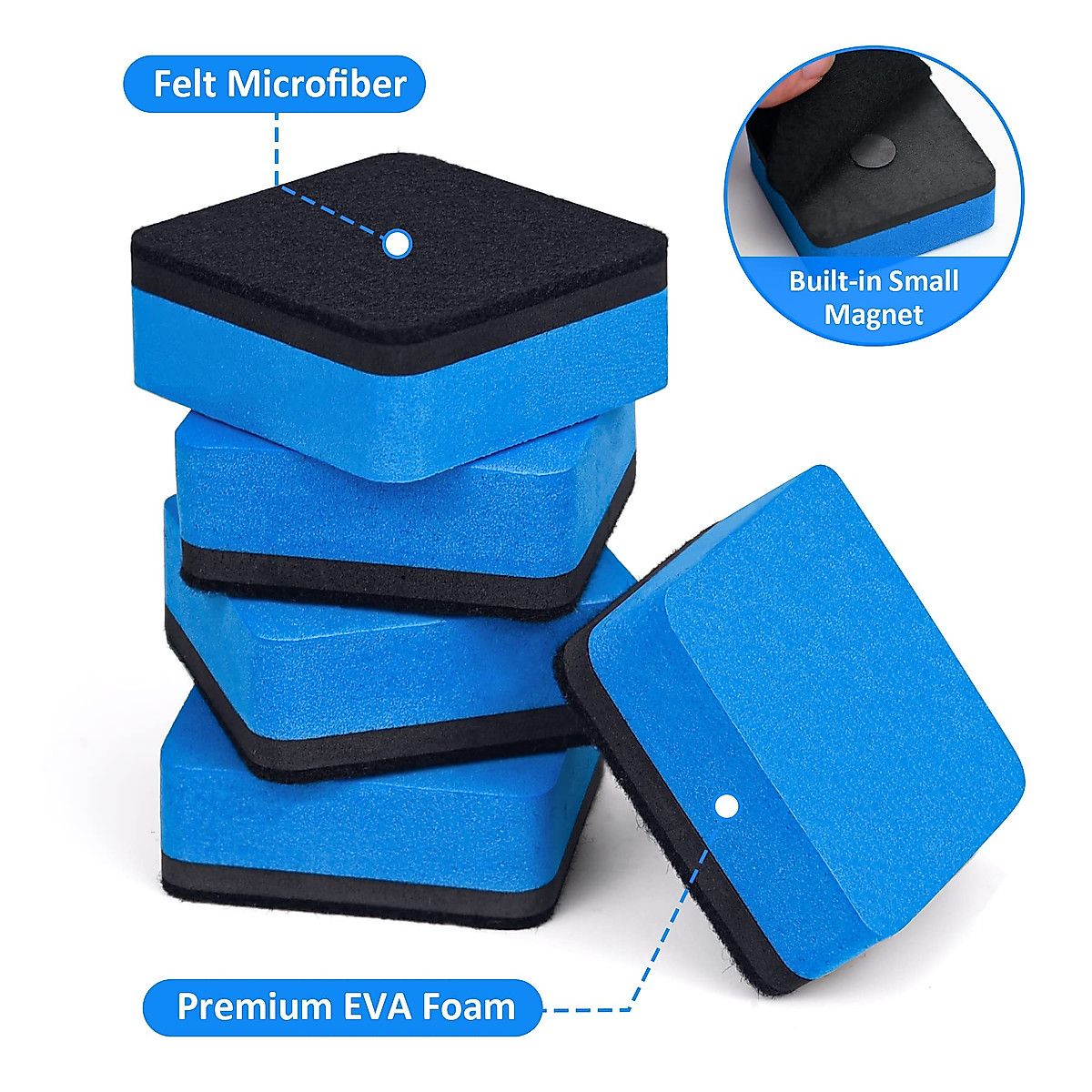 EAONE 40 Pack Dry Erase Erasers, Magnetic Whiteboard Erasers Mini Dry Eraser Chalkboard Cleansers Bulk for Kids Classroom, Home and Office School Supplies (Blue, 1.97 x 1.97 inch)