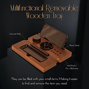 Moettik Premium Storage Box -Acacia Wooden Smell Proof Locking Storage Box with Accessories Removable Wood Tray, Glass Jars, Metal Tube, Ceramic Tray, Brush, Brown Upgraded Design