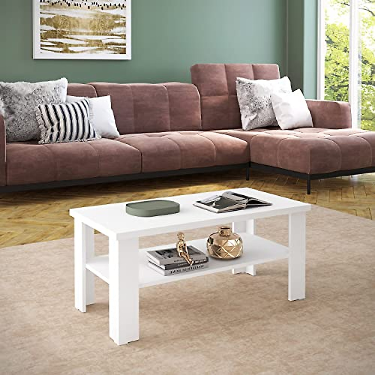 Modern Classic Rectangular Coffee Table for Living Room, Dining Room with Color Combination (White)