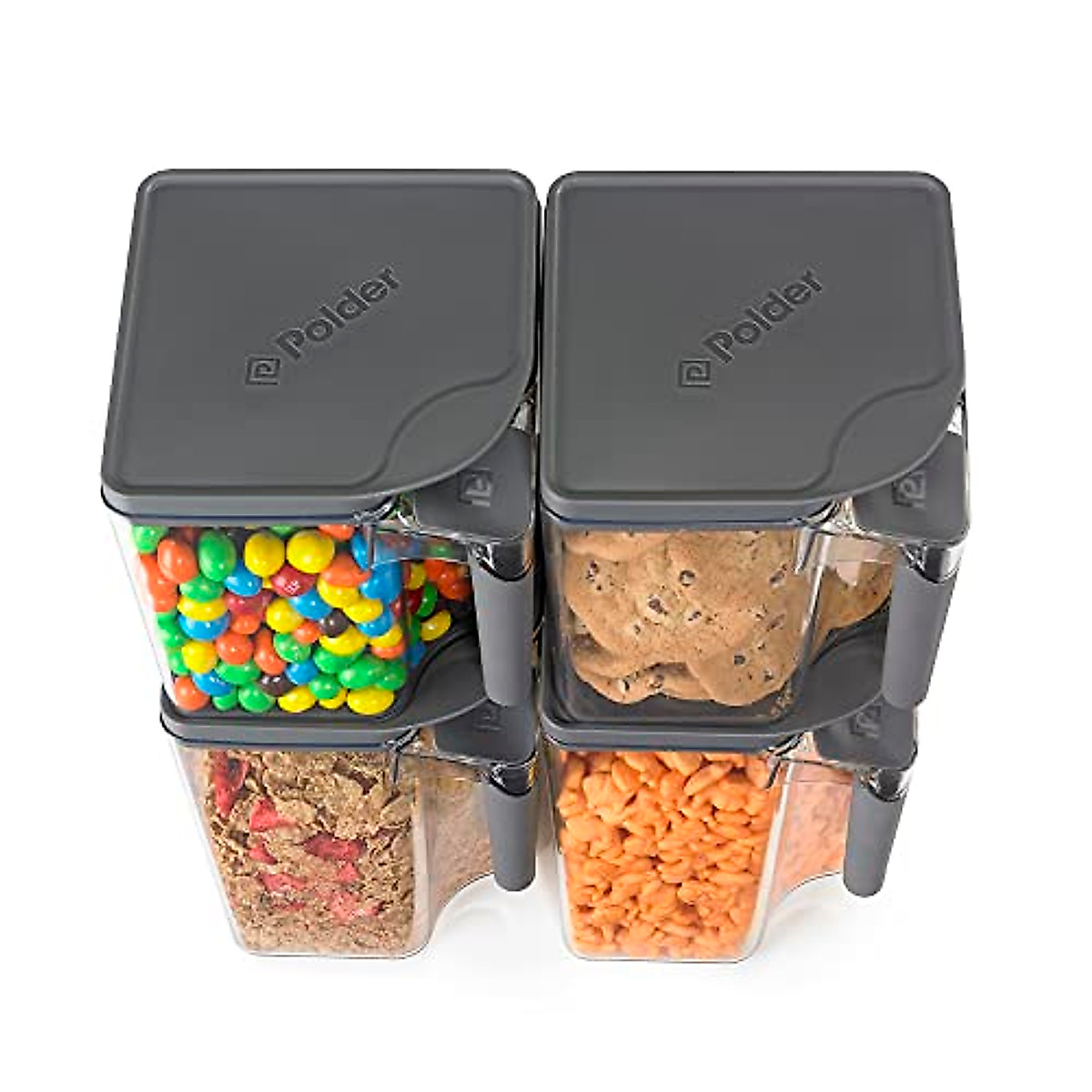 Polder Handle-It Food Grade, BPA Free Storage Canister, Stackable, Secure handle for easy one handed pour (2 Small (2.75-QT), 2 Large (4-QT))