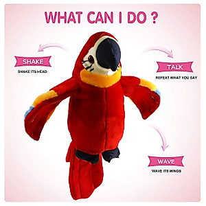 Houwsbaby 9'' Red Talking Parrot Plush Pal Repeat What You Say Recording Stuffed Animal Macaw Electronic Record Interactive Animated Bird Shake Wings Present Birthday Christmas for Kids Boys Girls