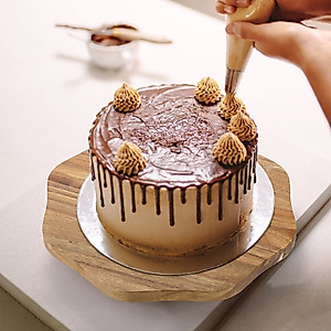 Mezchi Acacia Wood Cake Stand, Rustic Wooden Pedestal for 12 Inch Cake, Slice Dessert Wedding Platter Display Stand Cupcake, Baby Shower, Birthday, Grain Pattern Brown