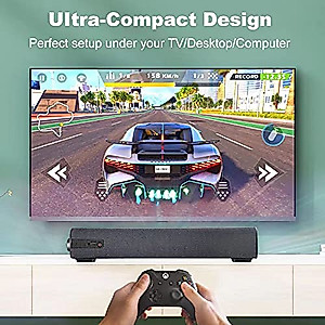 Sound Bars for TV/PC, 16.9" Outdoor/Indoor Mini Soundbar with Wired & Wireless Bluetooth 5 Speaker, 2 X 5 W Sound Bar with Subwoofer for Small Room, Coax/AUX/RCA/TF Card and Remote Control (Updated)