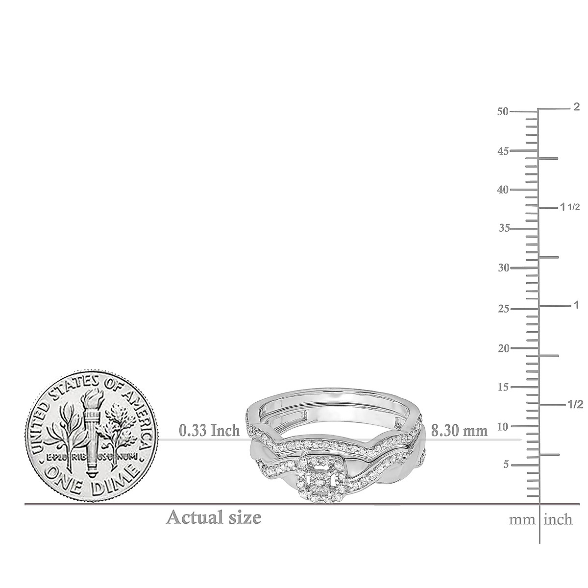 Dazzlingrock Collection 0.30 Carat (ctw) Sterling Silver Round Diamond Ladies Swirl Bridal Engagement Ring Set 1/3 CT, Size 7.5