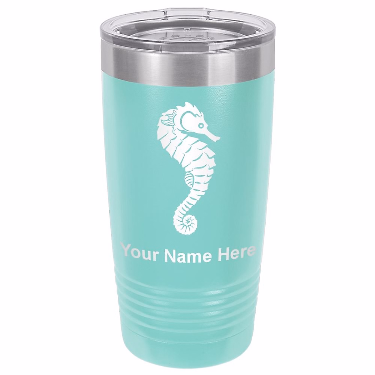 LaserGram 20oz Vacuum Insulated Tumbler Mug, Seahorse, Personalized Engraving Included (Teal)