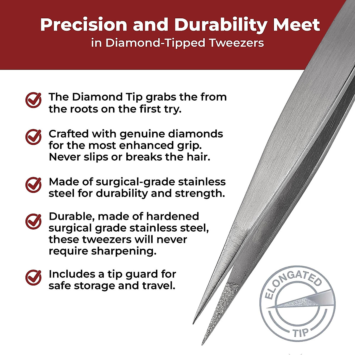 World's Best Tweezers Splinter Out Needle Nose Tweezers - High Precision Fine Point Stainless Steel Tweezers for Ingrown Hair, Ticks, Glass Removal - Diamond Tip Professional Tool for Face & Eyebrows