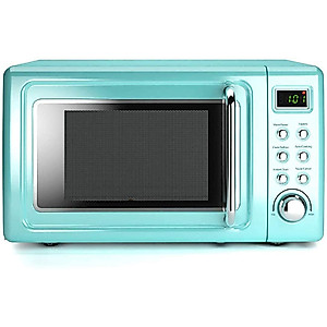 Moccha Compact Retro Microwave Oven, 0.7Cu.ft, 700-Watt Countertop Microwave Ovens w/5 Micro Power, Delayed Start Function, LED Display, Child Lock (Green)