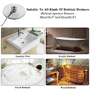 1 ⅞ Inch Bathtub Plug Chrome Stainless Strainer Kitchen Sink Bathroom Bathtub Basket Strainer Replacement Drain Cover Stopper Solid Metal Waste Plug with Chain