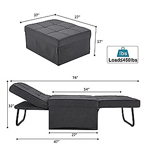 Mdeam Sleeper Chair Bed Sofa Bed 4 in 1 Multi-Function Folding Ottoman Bed with Adjustable Backrest for Small Apartment/Living Room,No Installation(Dark Gray)