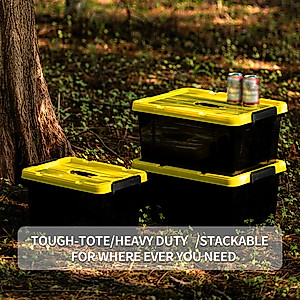 Cetomo 95Qt*6 Durabilt Flip Lid Stackable Heavy Duty Tough Storage Container Tote, Plastic Storage Bins, Storage Box, Black Base with Yellow Lid (6 Pack)