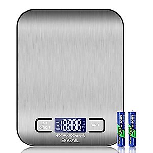 BAGAIL Digital Kitchen Scale, Premium Stainless Steel Food Scales Weight Grams and Oz for Baking and Cooking,11lb/5kg with 0.1oz/1g Precision