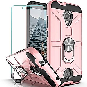 YmhxcY Coolpad Legacy S Case with HD Screen Protector 360 Degree Rotating Ring Kickstand Holder Dual Layers of Shockproof Phone Case for Coolpad Legacy S-ZS Rose Gold