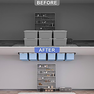 Overhead Garage Storage Rack, Ceiling Racks for Utility Bins, Heavy Duty Ceiling Storage Racks, Storage Bins Organization Ceiling Rack Storage Rails System (5 Pack for 4 Bins, Bins are Not Included)