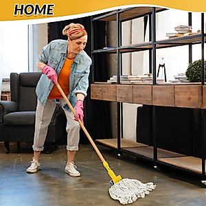 Suzile 6 Pcs Commercial Wooden Mop Industrial Cotton Mop Heads Replacement Wet Floor Cleaning Mop Include 2 Pcs 60" Long Mop Handle with Jaw Clamp 4 Pcs Interchangeable Mop Head for Home Office