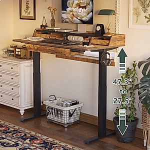 FEZIBO Electric Standing Desk, 55 x 24 Inches with 3 Drawers, Black Frame/Rustic Brown Top with File Cabinet