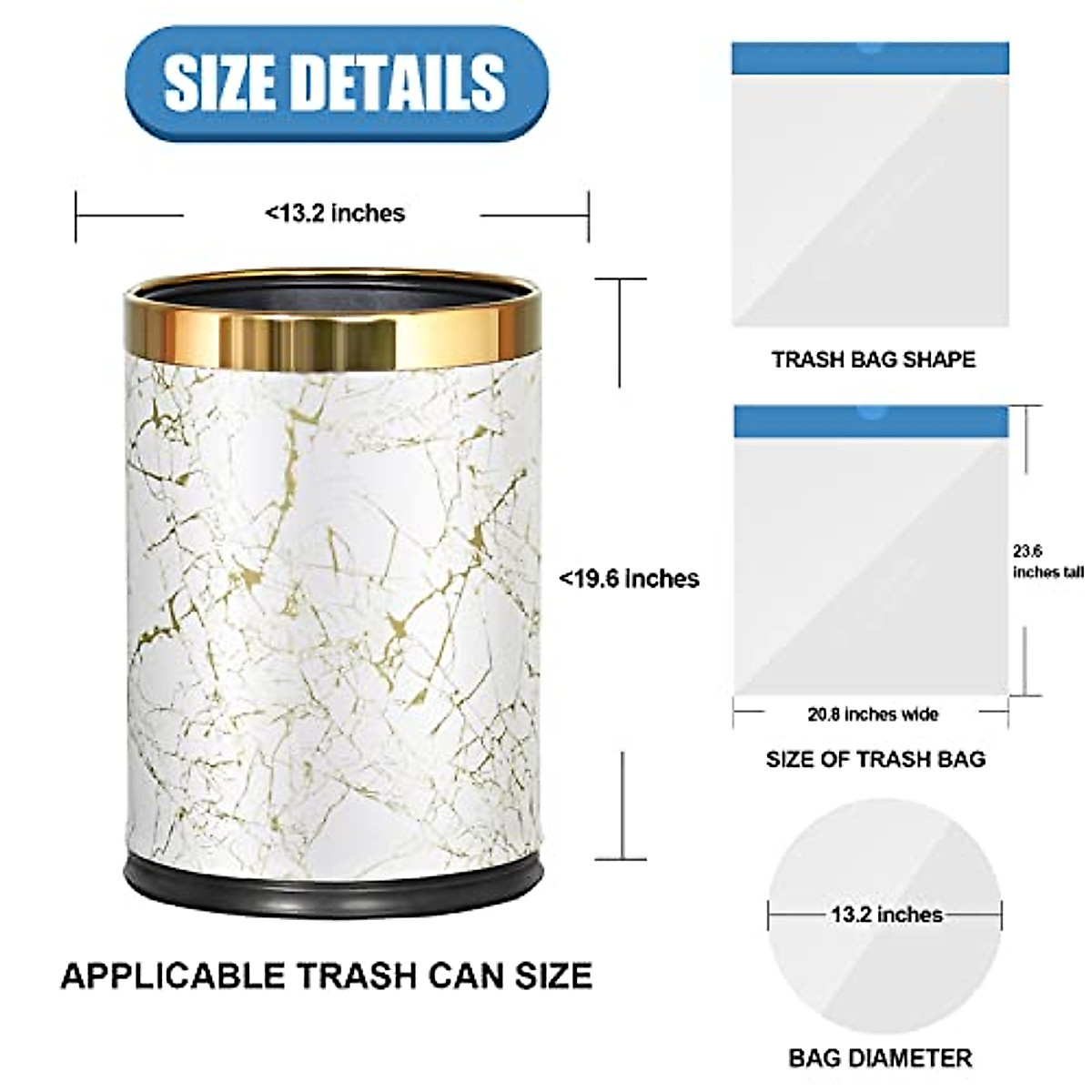 FORID Small Drawstring Garbage Bags - 6 Gallon Plastic Trash Bags Heavy Duty White Trash Can Liners 60 Count Unscented Bin Bags for Kitchen Bathroom Office Home Bedroom 22 Liter