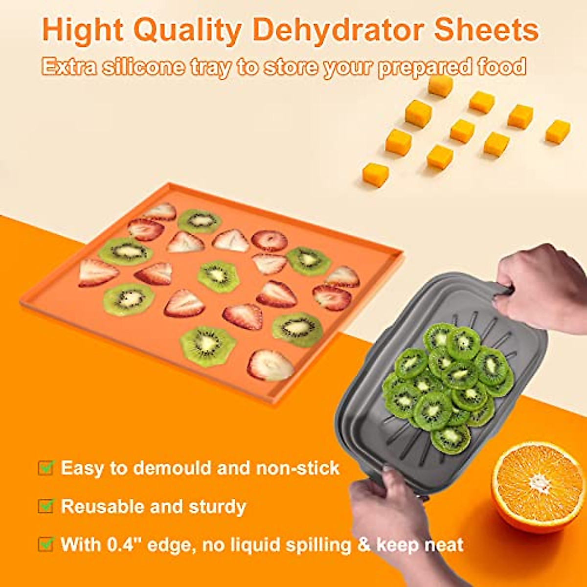 6 Pcs Silicone Dehydrator Sheets, Silicone Tray with Edge for 13" x 12" Trays, Reusable Silicone Dehydrator Trays Compatible with Cosori CP267-FD for Jerky, Fruit, Meat, Vegetables, Crackers