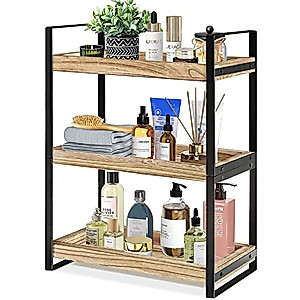 3-Tier Bathroom Organizer Countertop, Wood Bathroom Trays Vanity Organizer for Counter, Makeup Shelf Perfume Organizer Standing Rack, Countertop Storage Shelf for Bathroom Kitchen Office