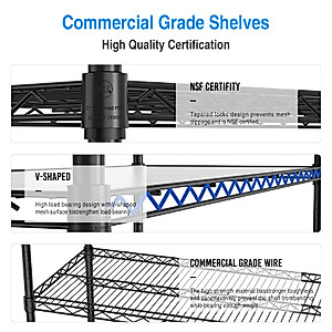 6 Tier 6000lbs Capacity NSF Metal Shelf Wire Shelving Unit, Heavy Duty Adjustable Storage Rack with Wheels & Shelf Liners for Commercial Grade Utility Steel Storage Rack, Black - 87.5"H x 60"L x 18"D