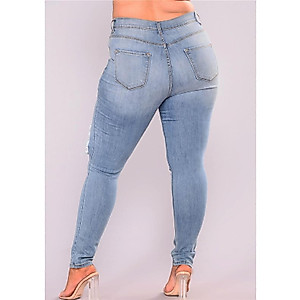 Andongnywell Womens Plus Size Ripped Pants Destroy Blue Denim Roll up Distressed Jeans Pants (Black,XXX-Large)