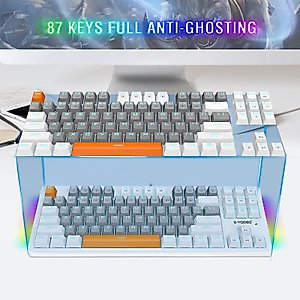 Mechanical Gaming Keyboard, Wired Mechanical Keyboard with Red Switches, 87 Keys Gaming Keyboard with Solid Color Backlit & RGB LED Sidelight for Windows Mac PC Gaming (Color : Blue Switches)
