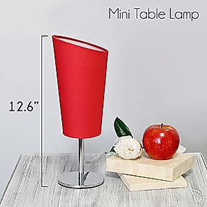Simple Designs LT2061-RED Mini Chrome Angled Fabric Shade Table Lamp, Red