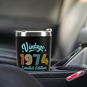 Henghere 50th Birthday Gifts for Men Women, 50 Years Old Gifts Idea for Him Her, Fifty Birthday Present, Happy 50th Birthday Tumbler Gifts Back in 1974 Tumbler Cup