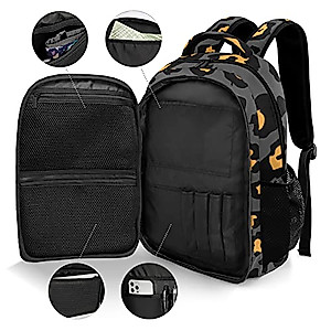 Anneunique Leopard Print Yellow Gray Backpack Custom Multifunctional Waterproof Laptop Bag for Travel Gift