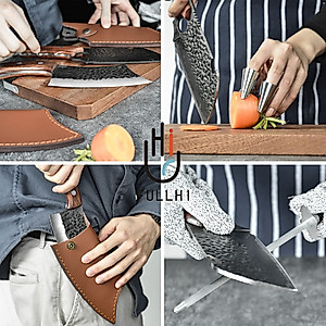 FULLHI 11pcs serbian chefs Knife Set - Hand Forged Boning Knife, High Carbon Steel Chef's Knife, Full Tang Bone Cleaver with Sheath, Serbian Cleaver for Outdoor Camping, BBQ, Kitchen