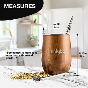 OnlyBP - Argentinian Mate Kit, Includes Yerba Mate Cup, 2 Straws, and Cleaning Brush (Wood)